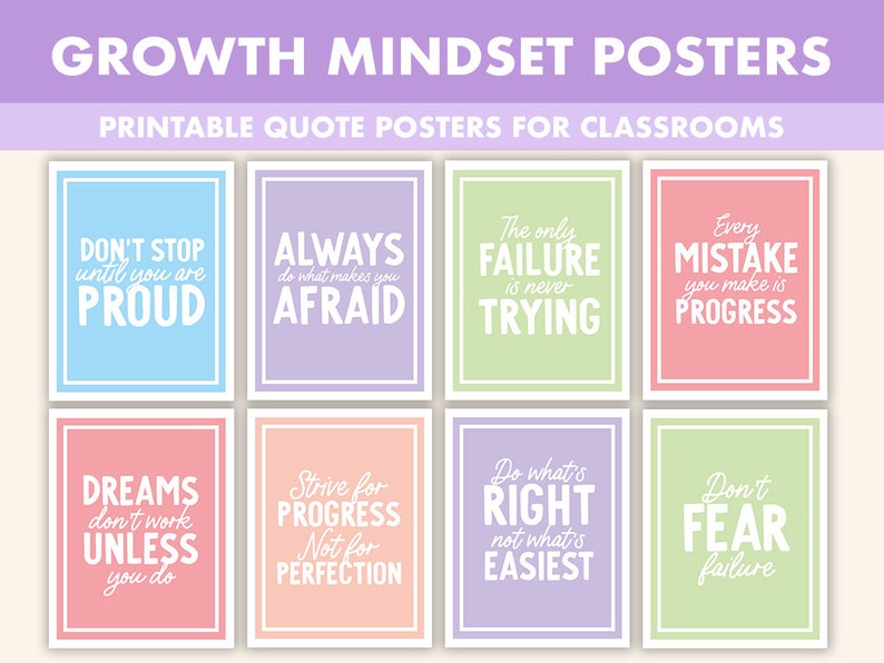 Pastel Growth Mindset Posters 8 Inspiration Quote Posters - Etsy