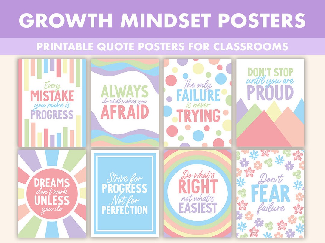 Pastel Growth Mindset Posters 8 Inspiration Quote Posters - Etsy