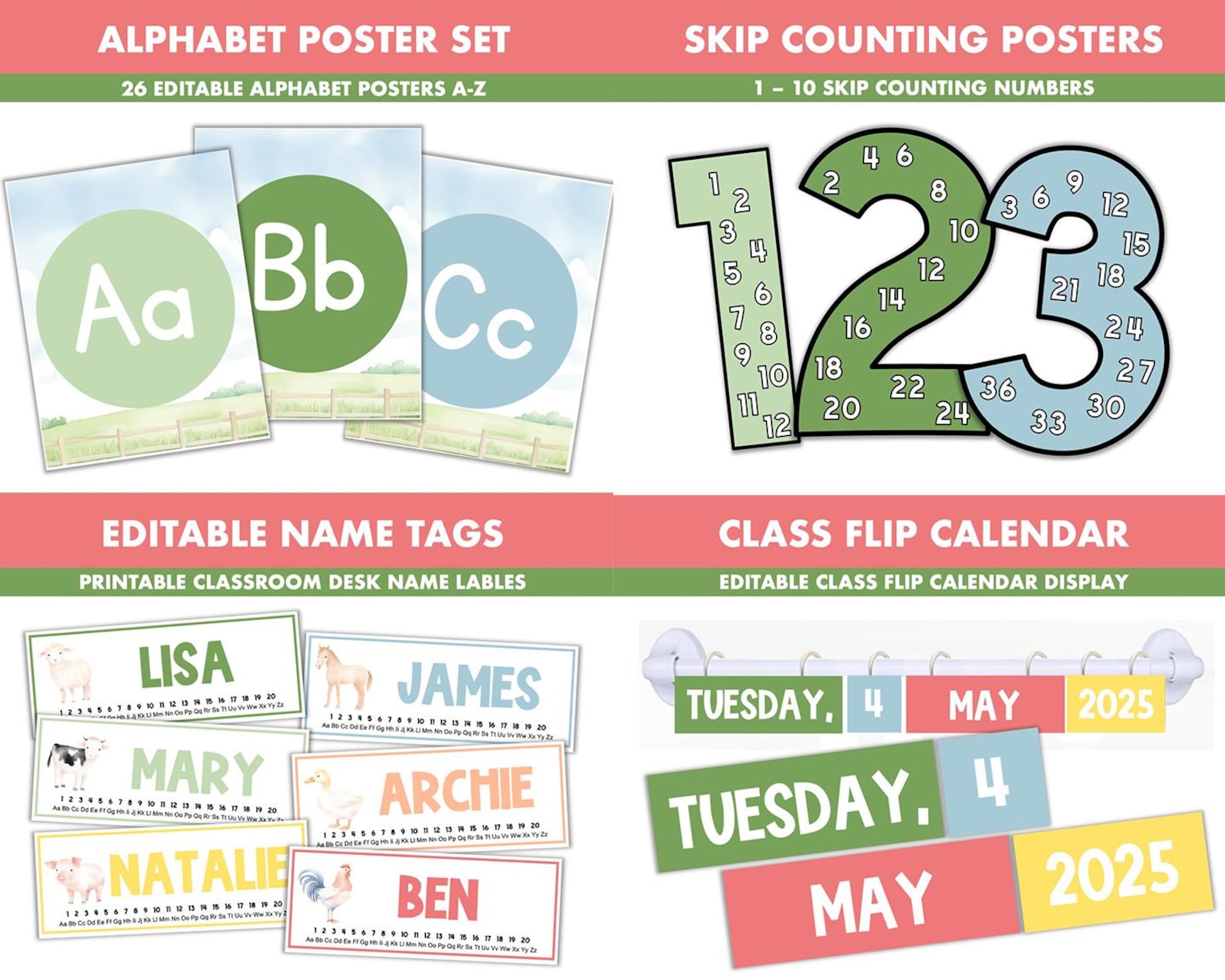 Farm Classroom Decor Bundle || Editable Classroom Printable Display ...