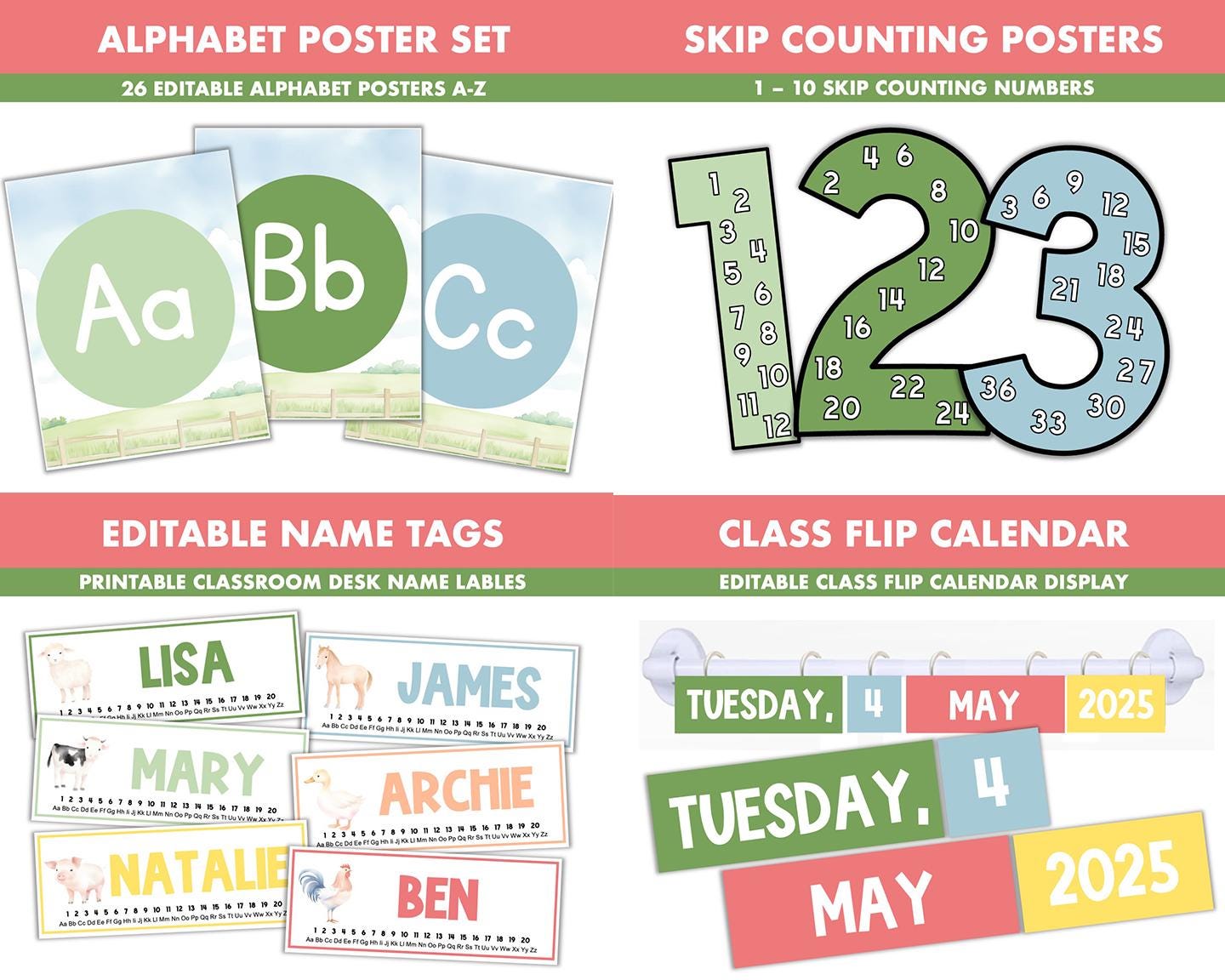 Farm Classroom Decor Bundle || Editable Classroom Printable Display ...