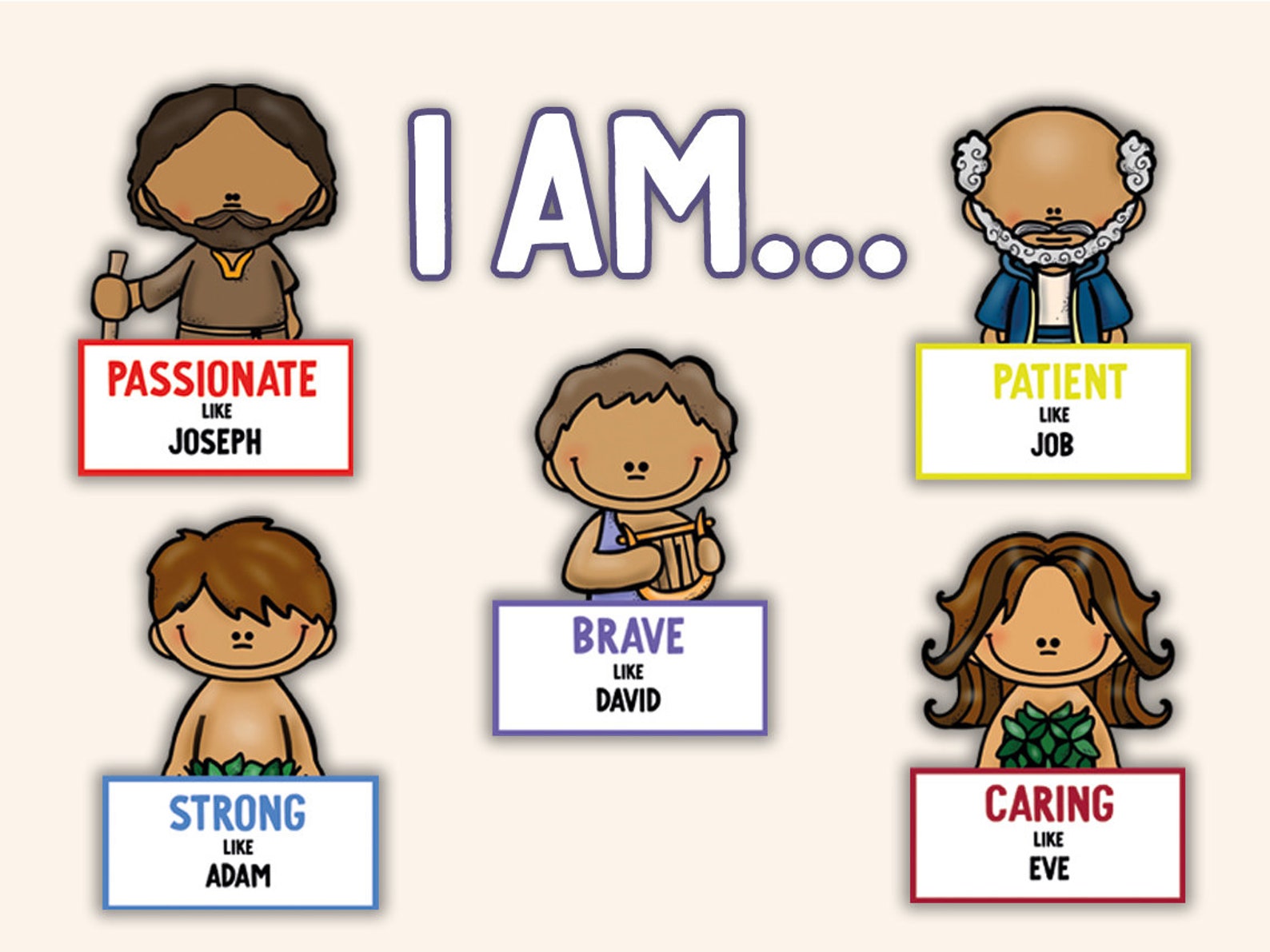 Pastel Bible Characters Bulletin Board 19 Printable Christian Classroom ...