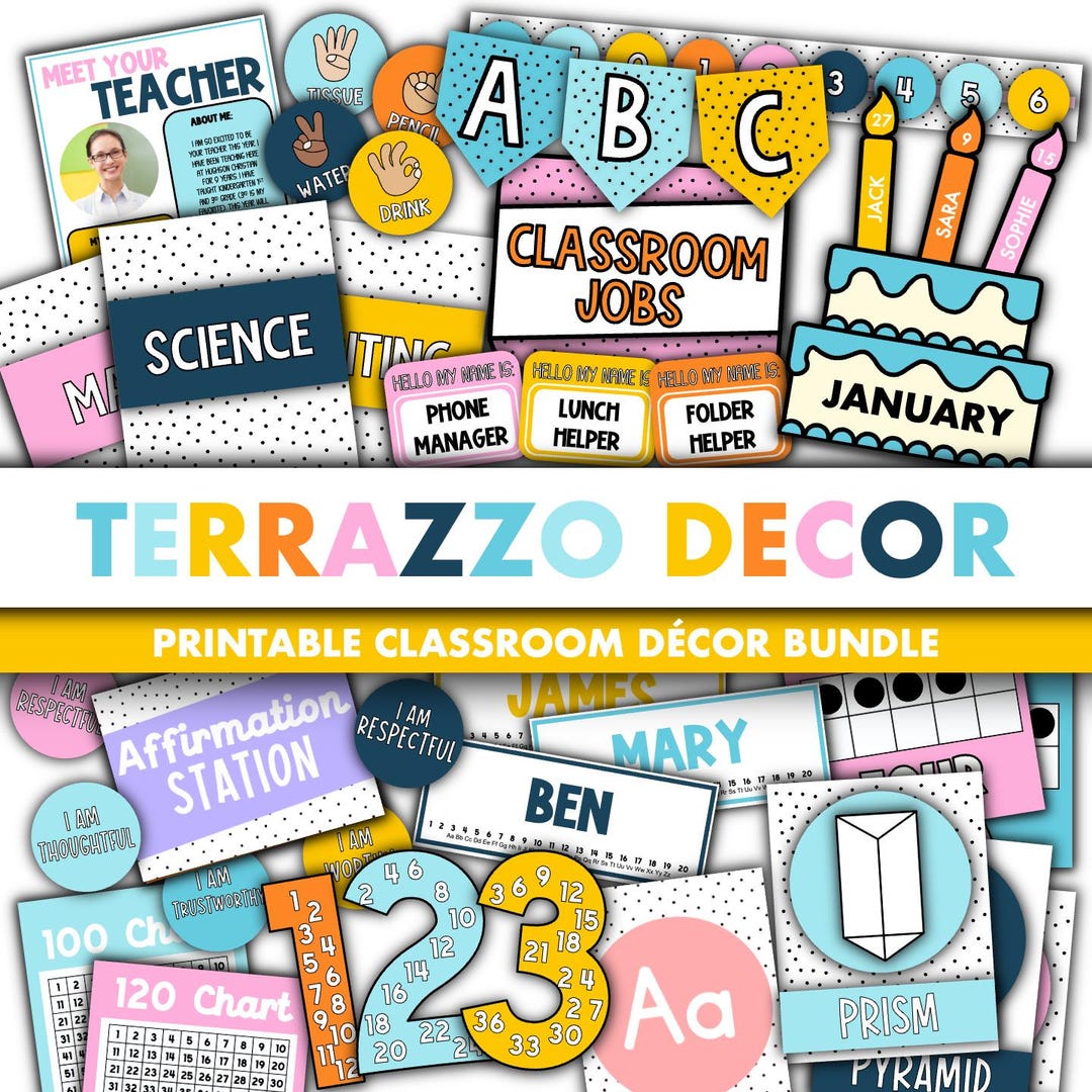 Terrazzo Classroom Decor Bundle || Editable Classroom Printable Display ...