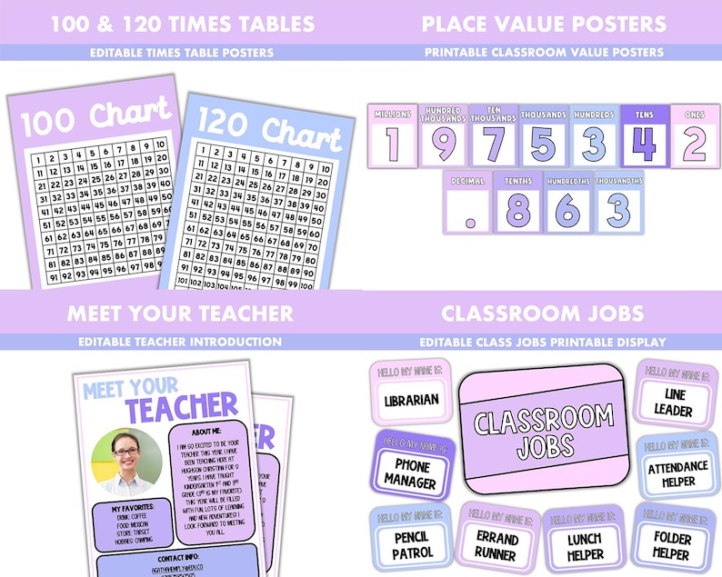 Shades of Purple Classroom Decor Bundle || Editable Classroom Printable ...