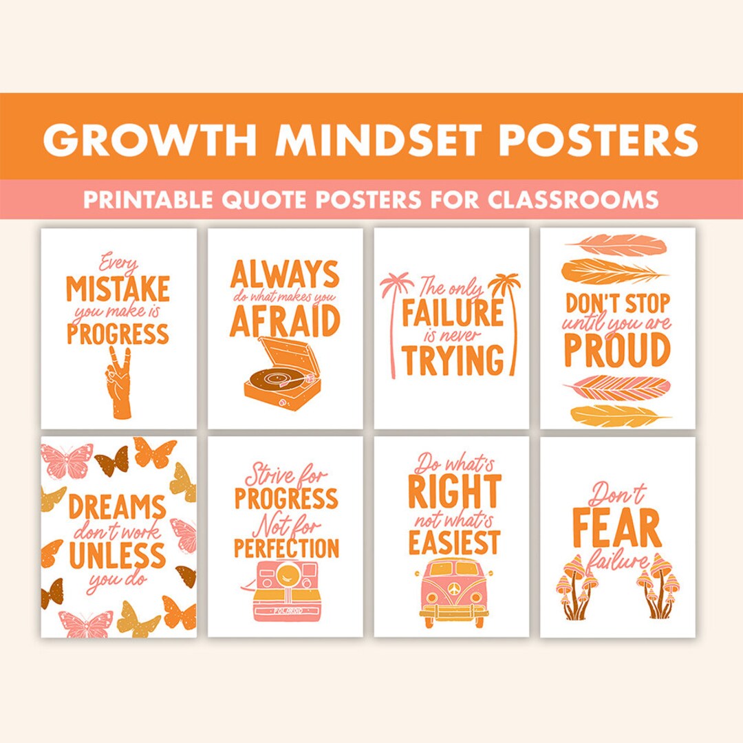 Retro Groovy Growth Mindset Posters || 8 Inspiration Quote Posters for ...