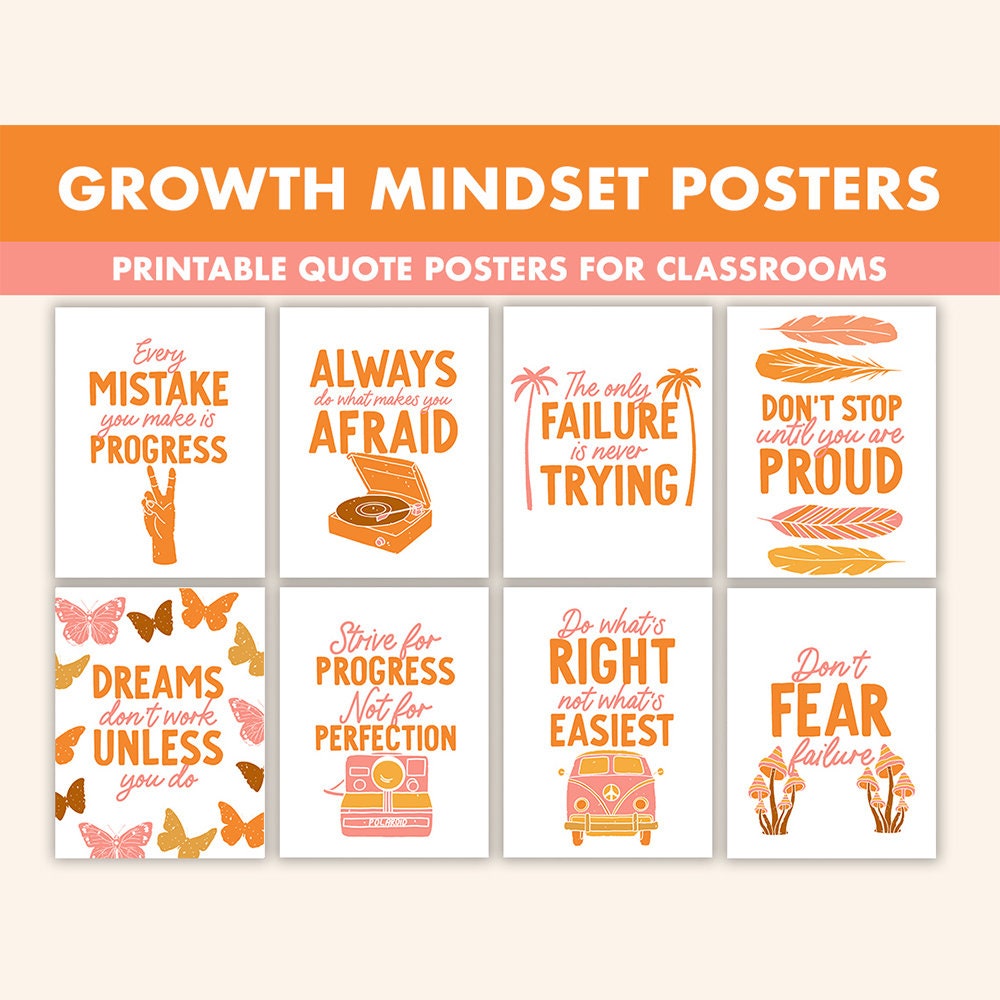 Retro Groovy Growth Mindset Posters || 8 Inspiration Quote Posters for ...