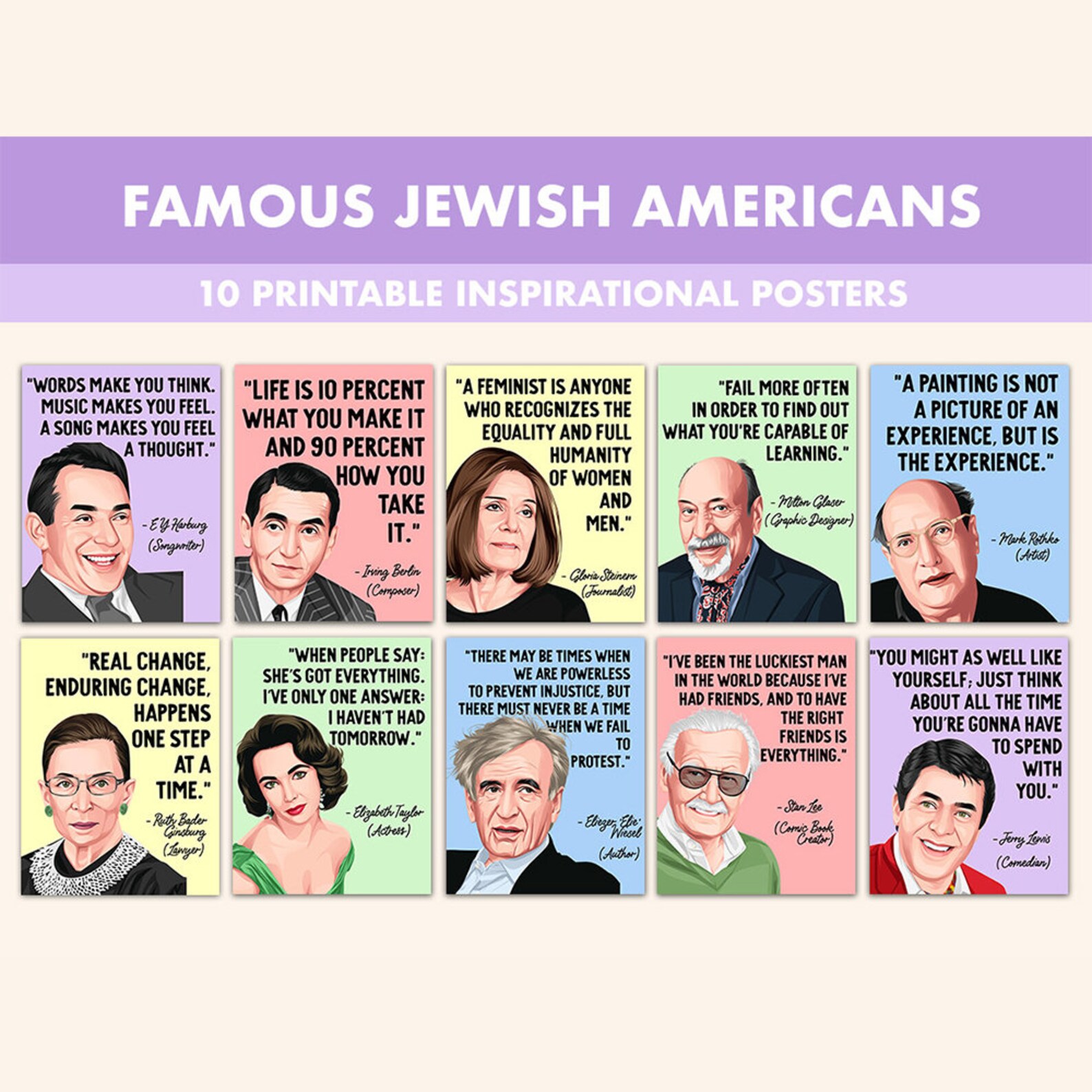 Famous Jewish Americans Printable Posters 10 Inspiration Jewish Quote ...