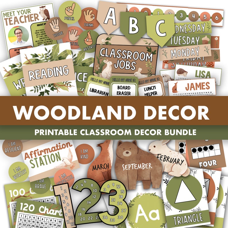 Woodland Classroom Decor Bundle || Editable Classroom Printable Display ...