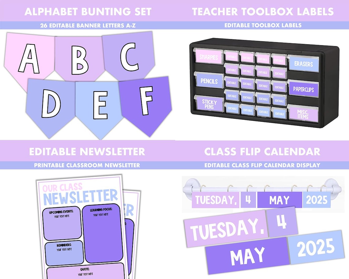 Shades of Purple Classroom Decor Bundle || Editable Classroom Printable ...
