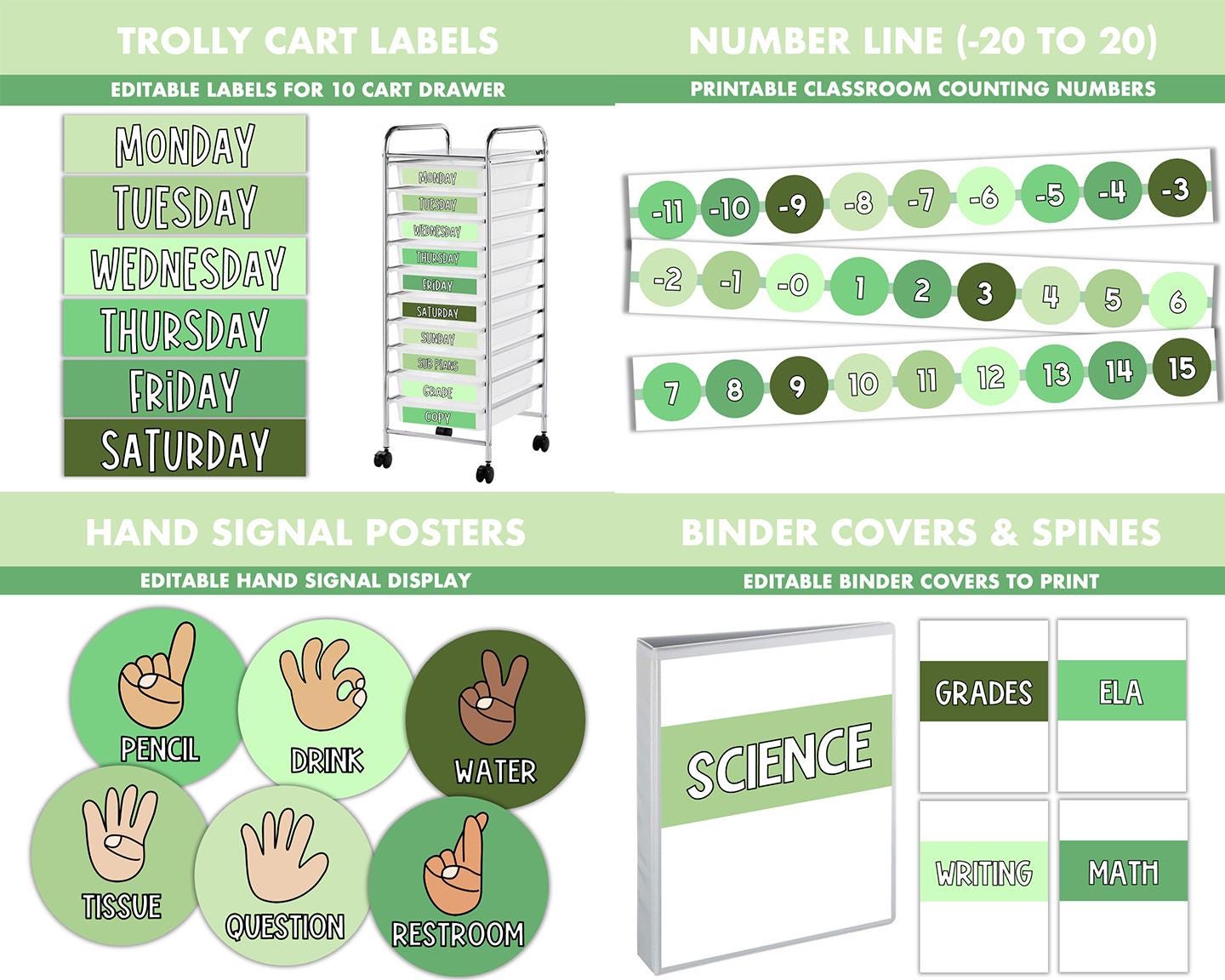 Shades of Green Classroom Decor Bundle || Editable Classroom Printable ...