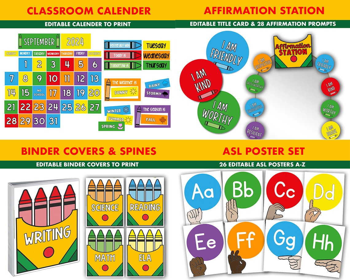 Crayon Classroom Decor Bundle || Editable Classroom Printable Display ...