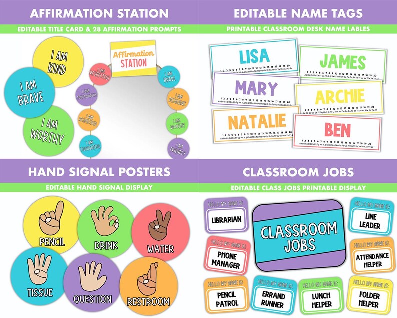 Rainbow Classroom Decor Bundle || Editable Classroom Printable Display ...