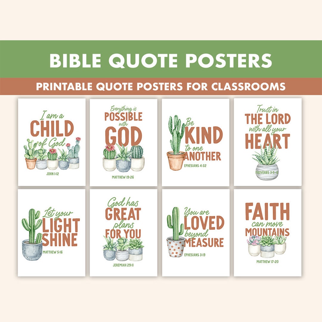Cactus Bible Quote Posters || 8 Inspirational Green Bible Verse Wall ...