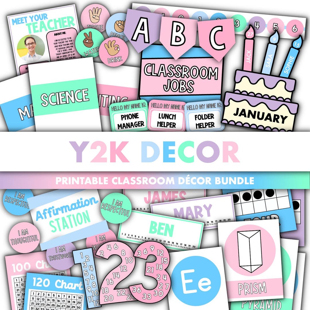Y2K Classroom Decor Bundle || Editable Classroom Printable Display ...