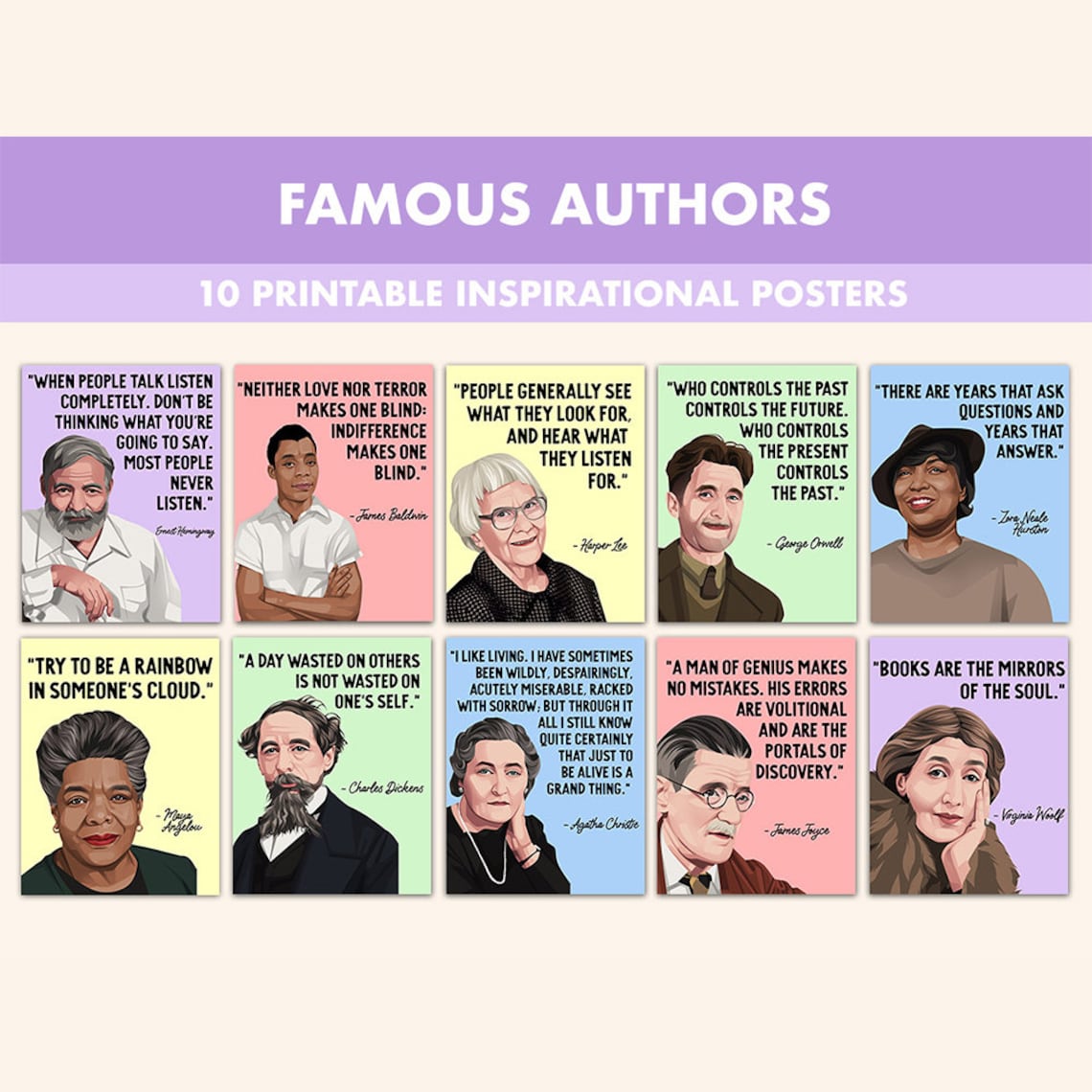 Famous Authors Printable Posters | 10 Inspiration Author Quote Posters ...