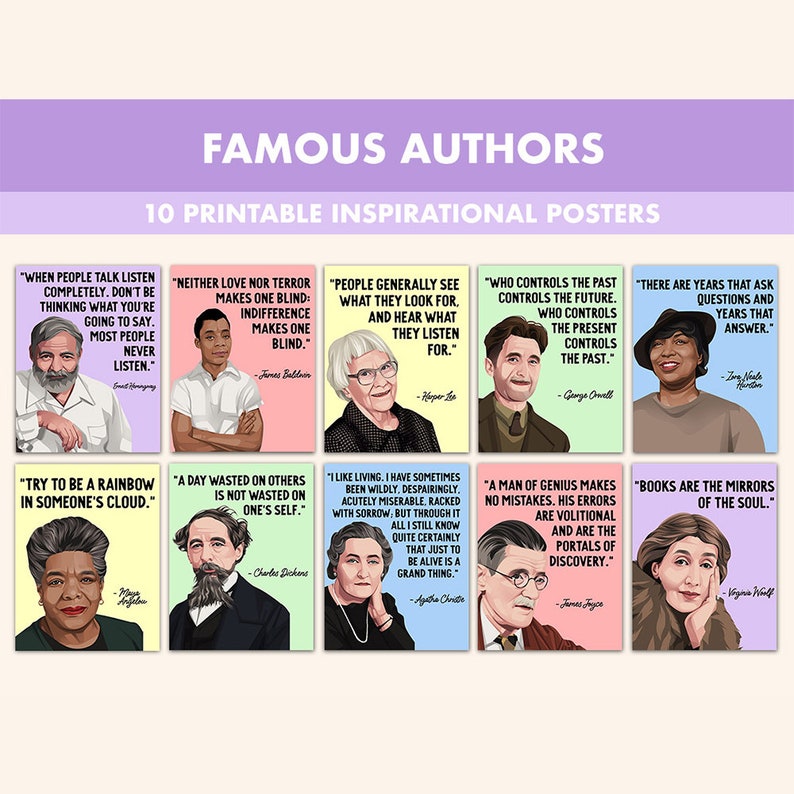 Famous Authors Printable Posters | 10 Inspiration Author Quote Posters ...
