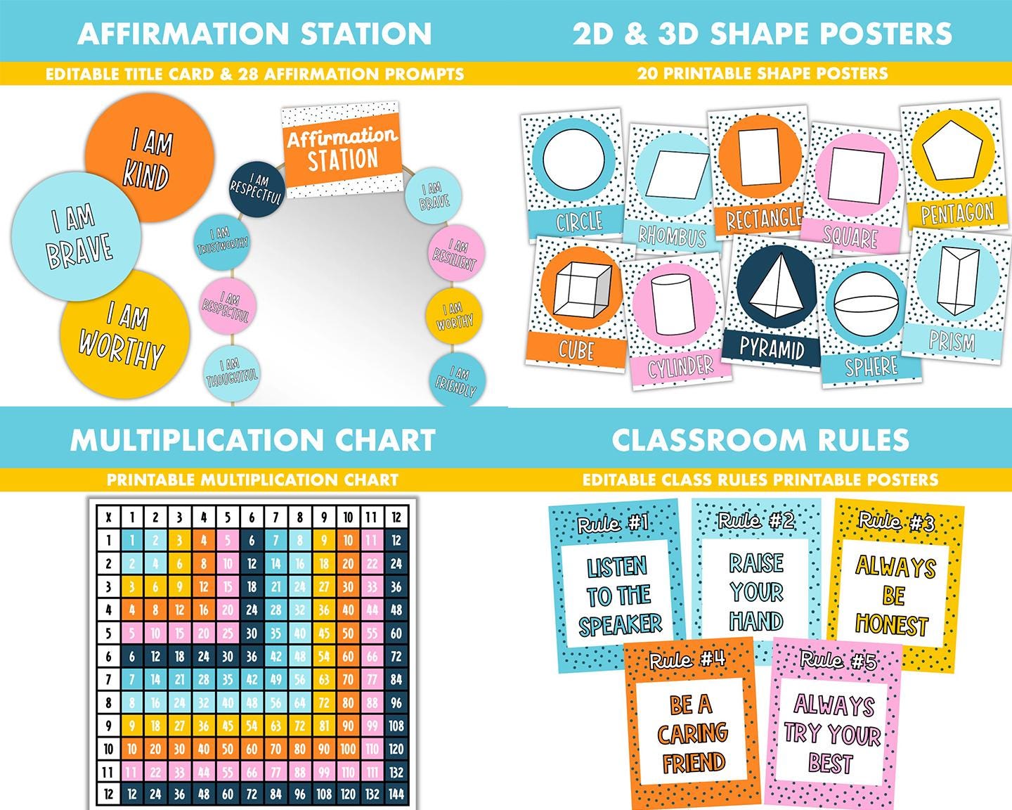 Terrazzo Classroom Decor Bundle || Editable Classroom Printable Display ...