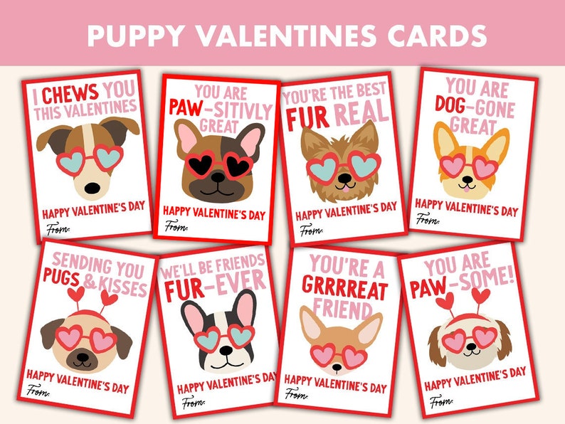 Puppy Valentines Day Cards 8 Puppy Valentines Day Cards for - Etsy