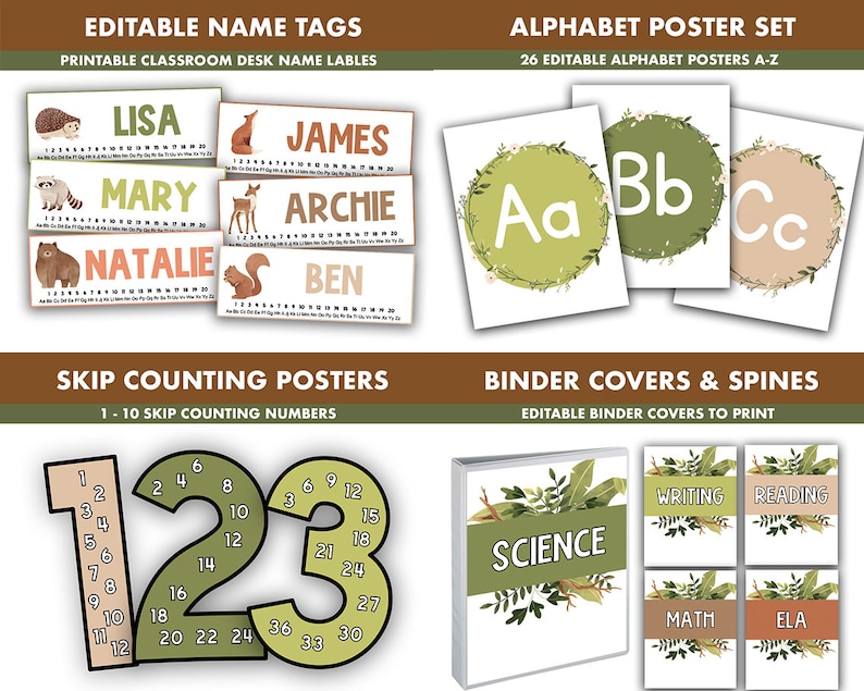 Woodland Classroom Decor Bundle || Editable Classroom Printable Display ...