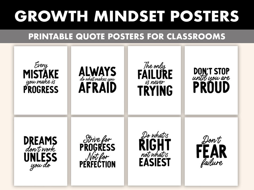 B&W Growth Mindset Posters 8 Inspiration Quote Posters for - Etsy