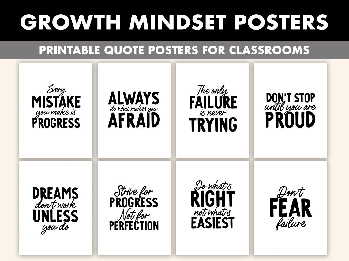 B&W Growth Mindset Posters 8 Inspiration Quote Posters for - Etsy