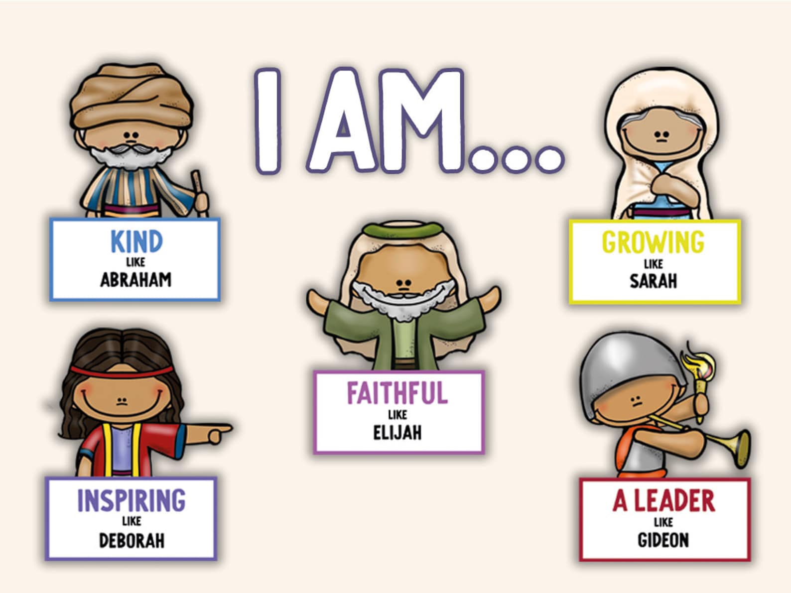Pastel Bible Characters Bulletin Board || 19 Printable Christian ...