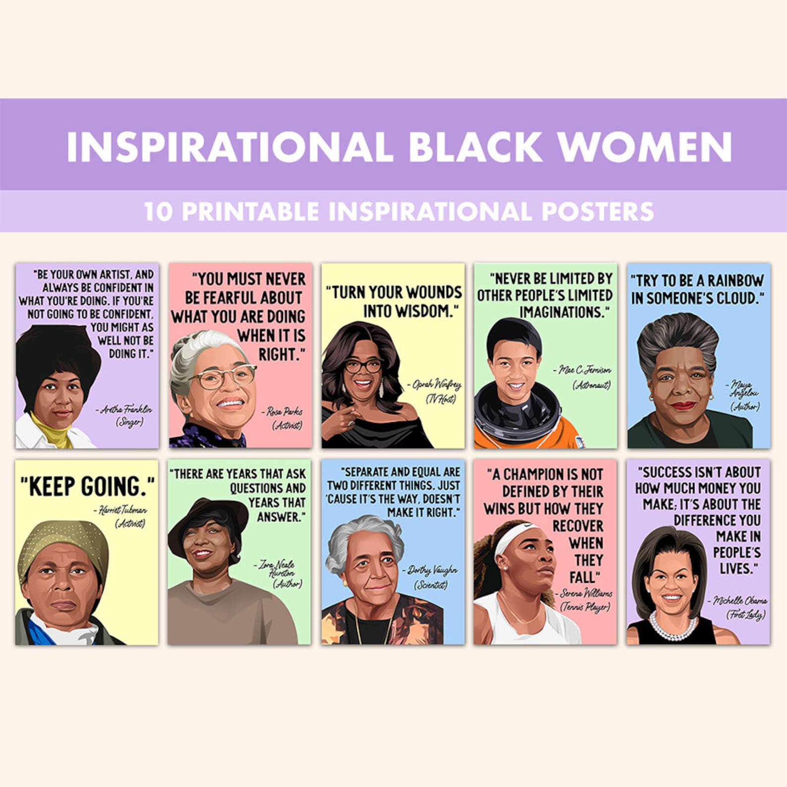 Black Women Printable Posters || 10 Inspiration Black Women Quote ...