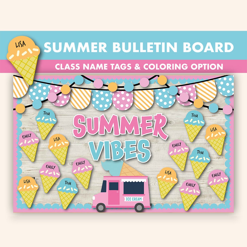 Summer Vibes Bulletin Board Kit || Ice Cream Bulletin Boards Digital ...