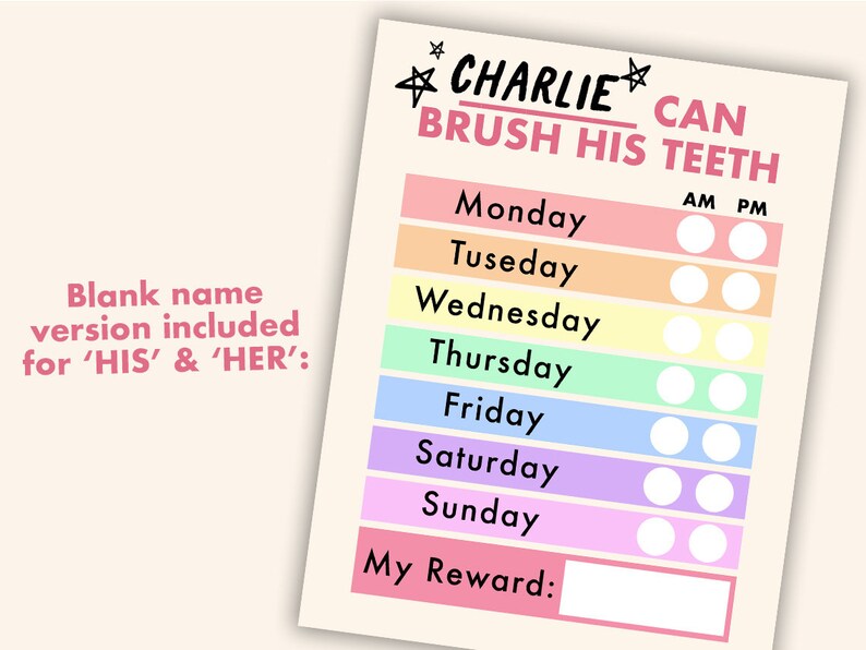 Brush Teeth Training Reward Chart for Kids Printable Teeth - Etsy