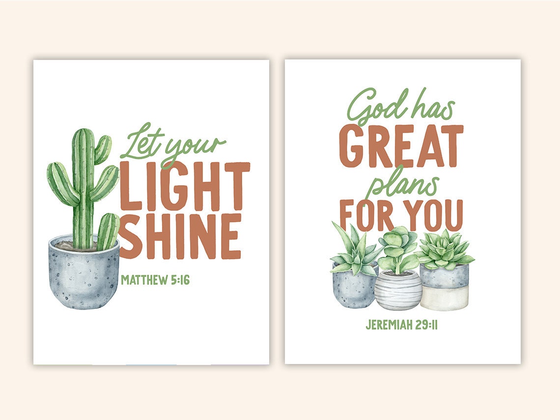 Cactus Bible Quote Posters || 8 Inspirational Green Bible Verse Wall ...