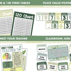 Greenery Classroom Decor Bundle || Editable Classroom Printable Display ...