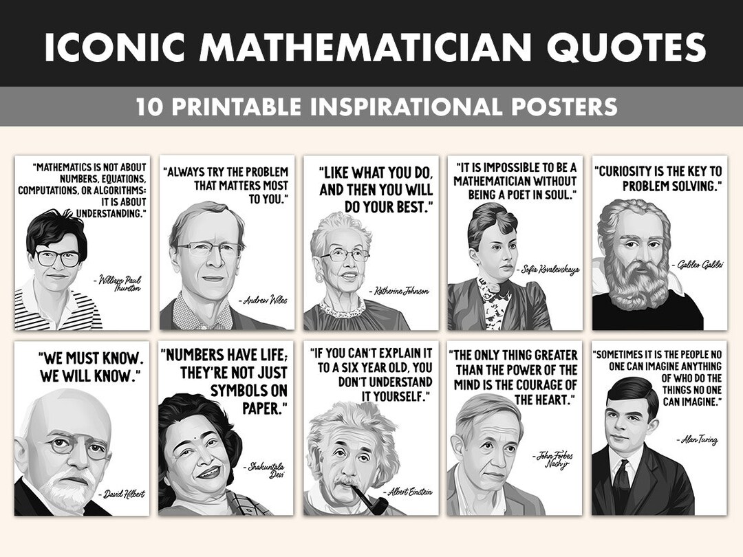 Famous Mathematicians Printable Posters 10 Inspiration Math Quote ...