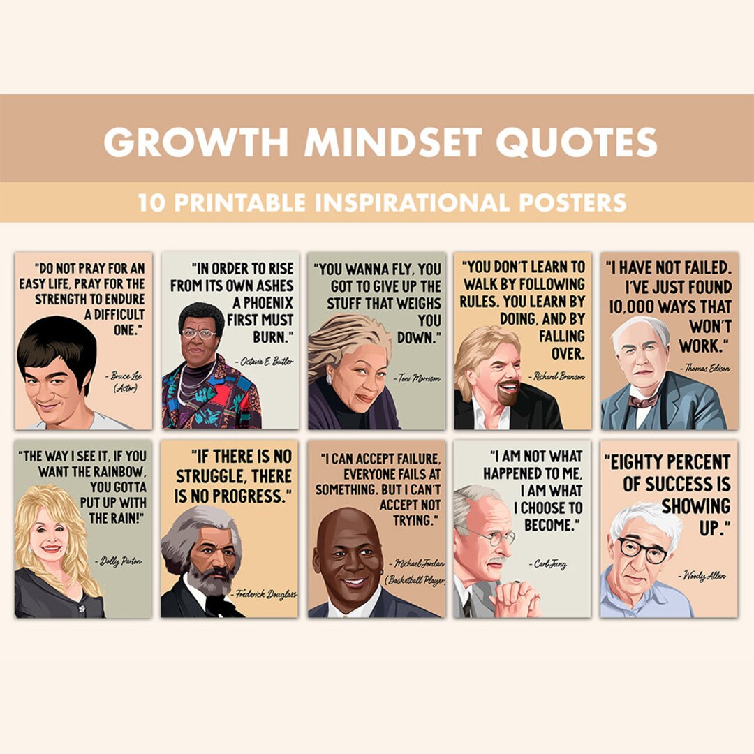 Famous Growth Minset Quotes Printable Posters || 10 Growth Mindset ...