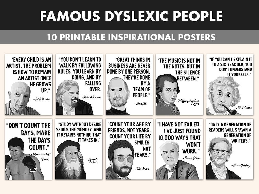 Famous Dyslexic People Printable Posters 10 Inspiration Dyslexia Quote ...
