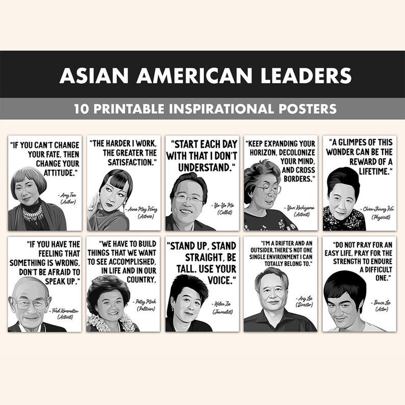 Asian American Leaders Printable Prints || 10 Inspiration Quote Posters ...