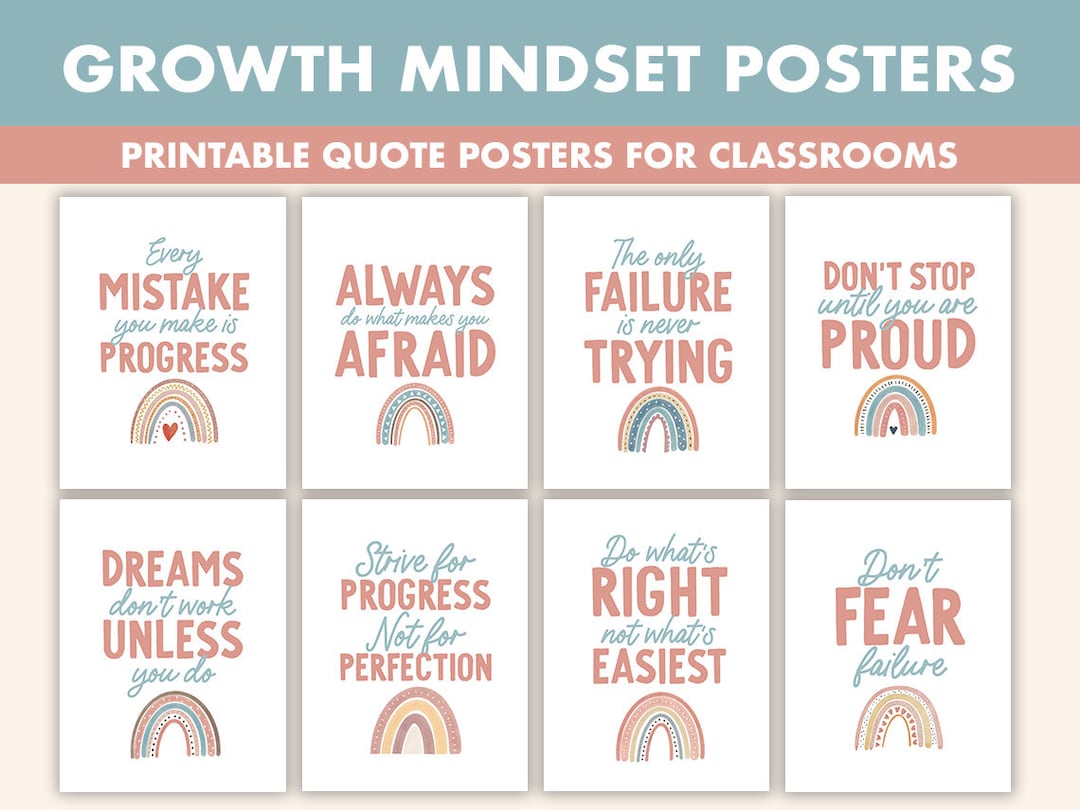 Boho Rainbow Growth Mindset Posters 8 Inspiration Quote - Etsy