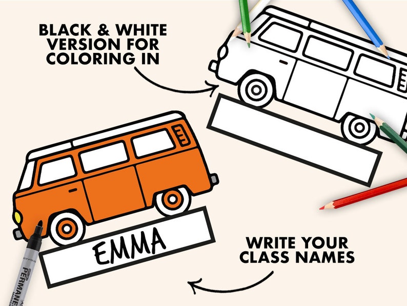 Back to School Bulletin Board Kit || VW Camper Bulletin Boards Digital ...