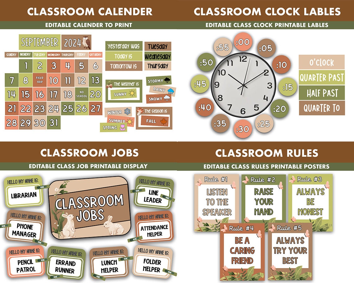 Woodland Classroom Decor Bundle || Editable Classroom Printable Display ...