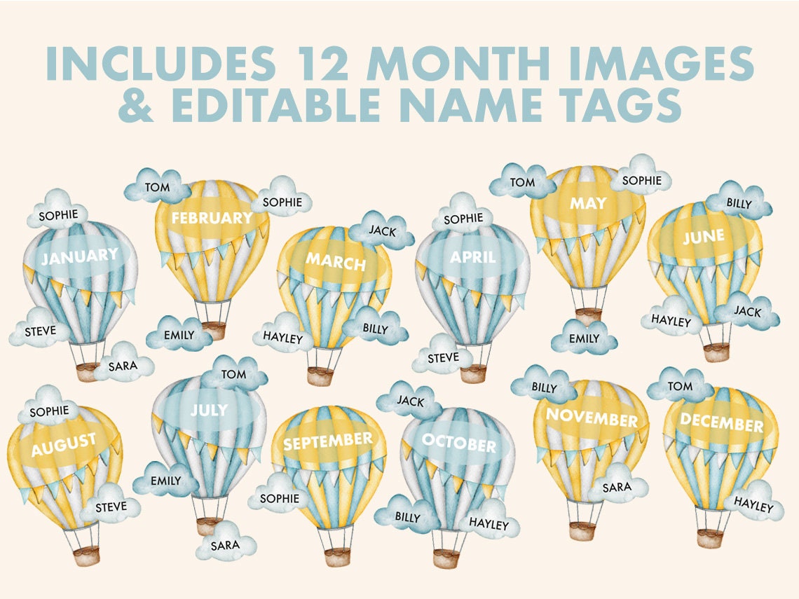 Hot Air Balloon Birthday Bulletin Board Kit || Birthday Display ...