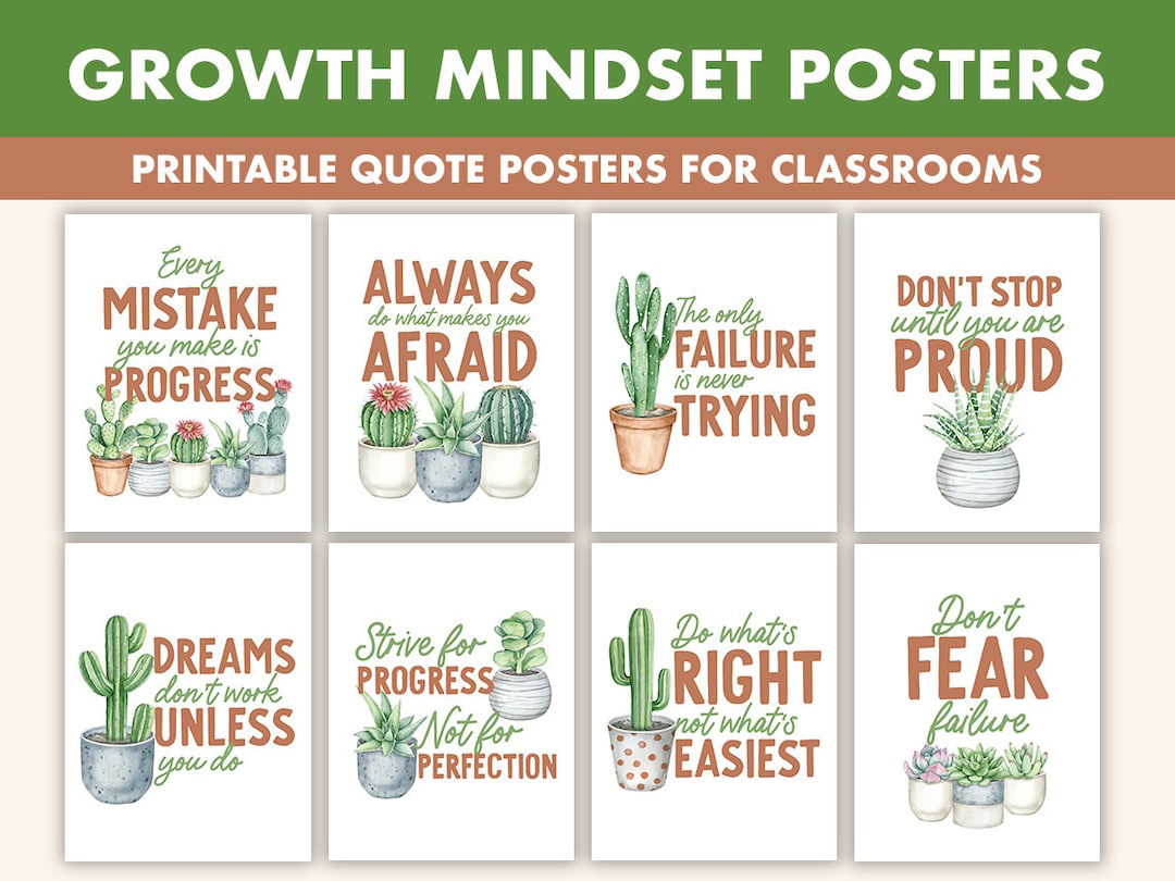 Plants Growth Mindset Posters 8 Inspiration Quote Posters for Classroom ...