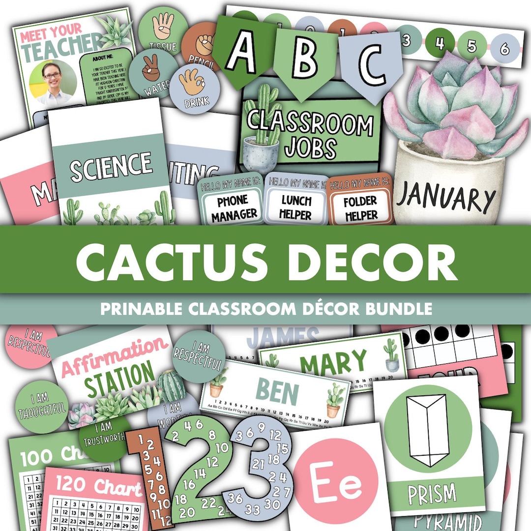 Cactus Classroom Decor Bundle || Editable Classroom Printable Display ...