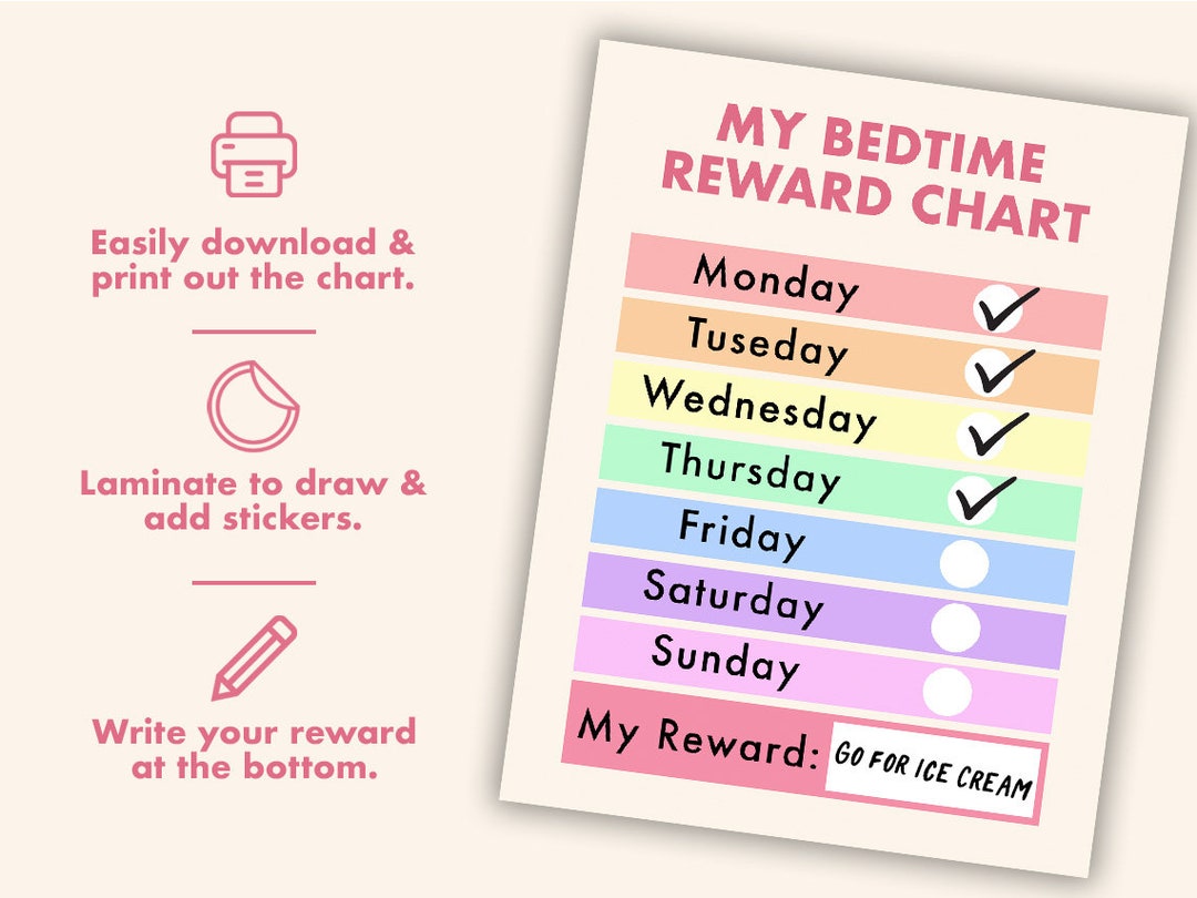 Bedtime Reward Chart for Kids || Printable Bedtime Routine Chart ...