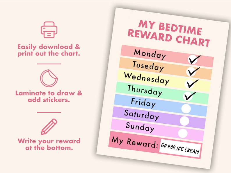 Bedtime Reward Chart for Kids Printable Bedtime Routine - Etsy