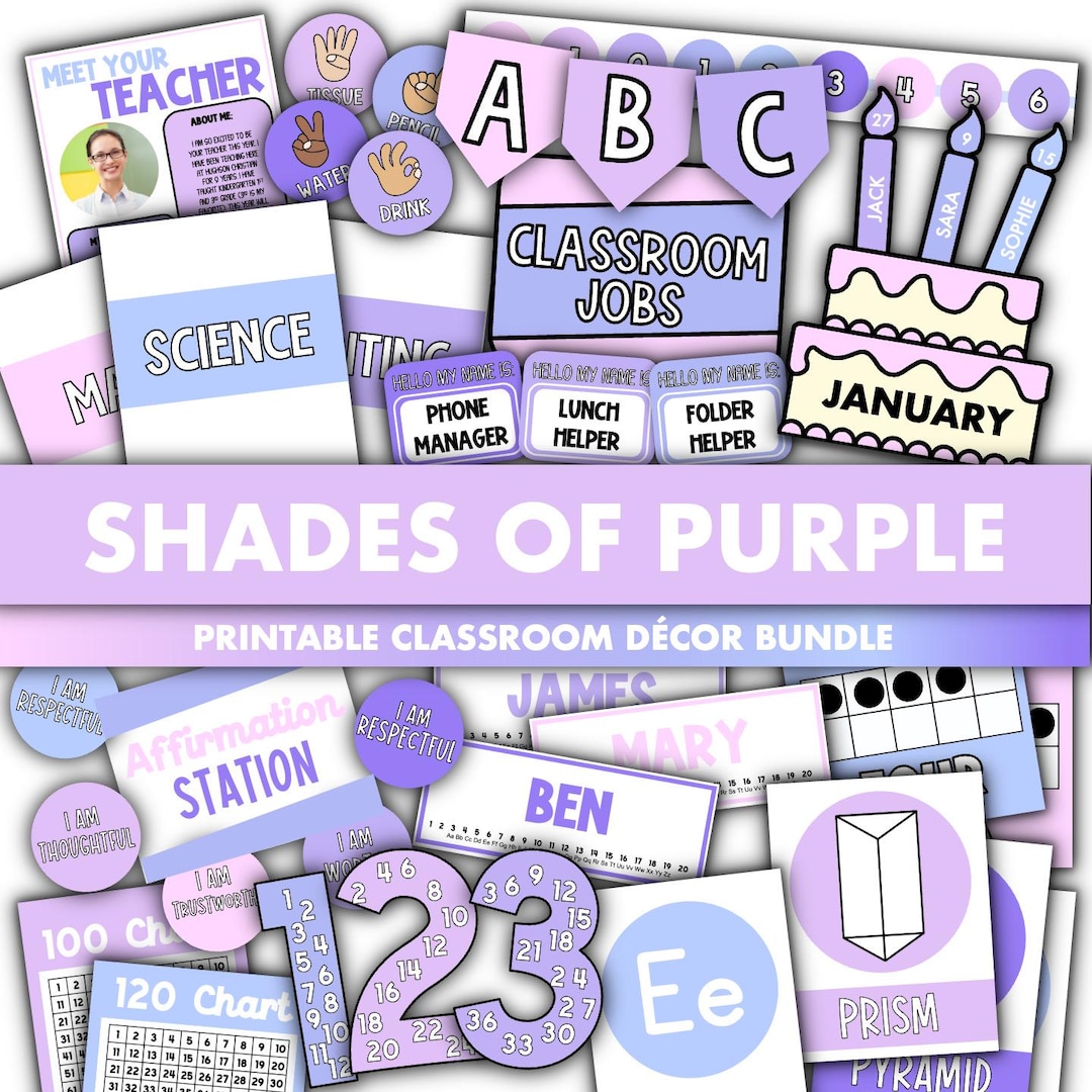 Shades of Purple Classroom Decor Bundle || Editable Classroom Printable ...