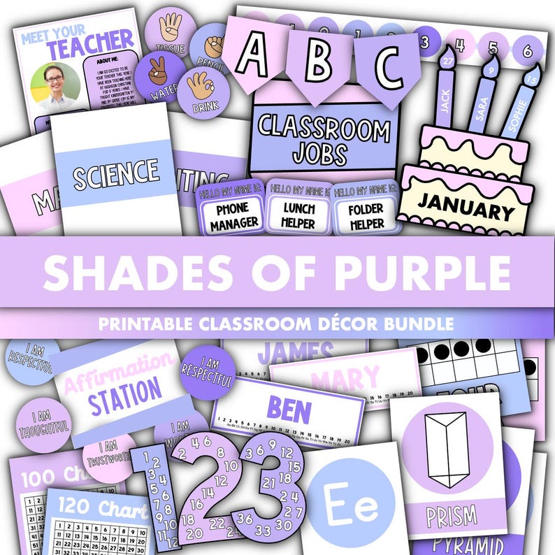 Shades of Purple Classroom Decor Bundle || Editable Classroom Printable ...