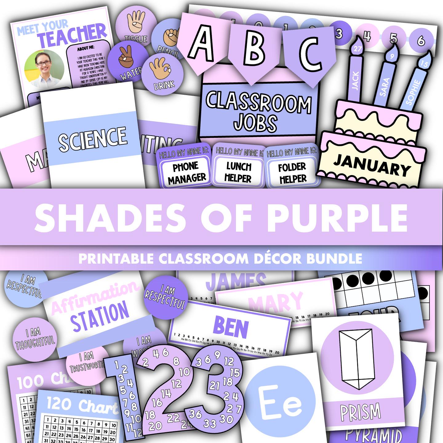 Shades of Purple Classroom Decor Bundle || Editable Classroom Printable ...