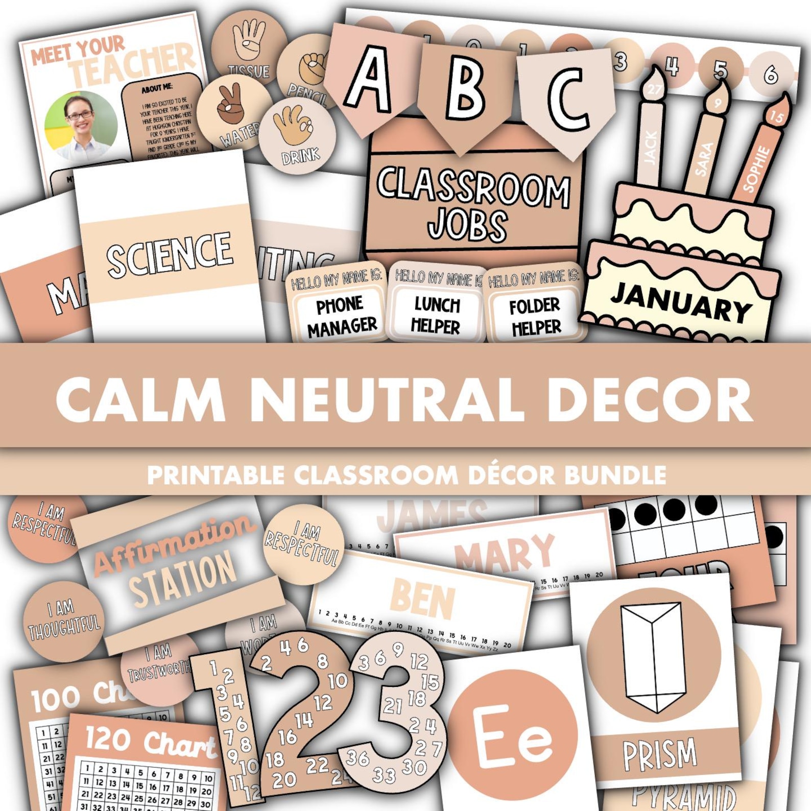Calm Neutral Classroom Decor Bundle || Editable Classroom Printable ...