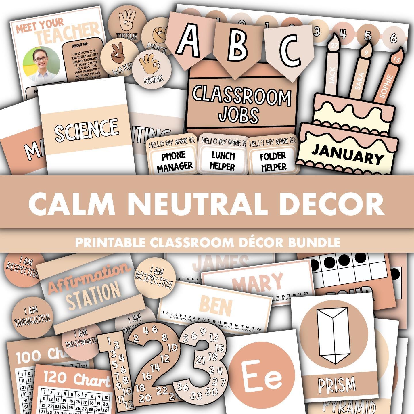 Calm Neutral Classroom Decor Bundle || Editable Classroom Printable ...