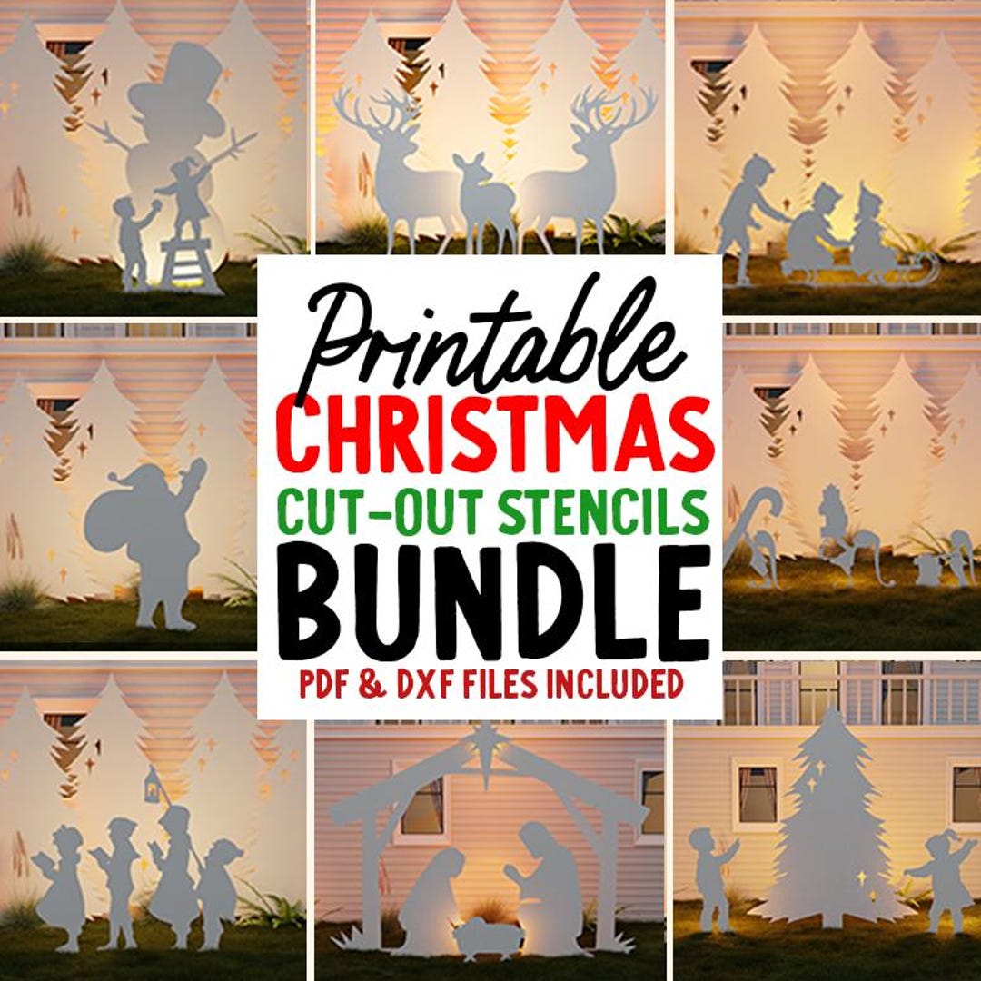 Christmas Scenes Stencil Template Bundle || Trace and Cut Christmas ...