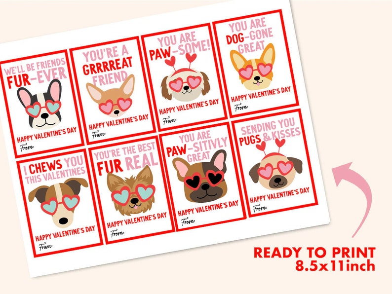Puppy Valentines Day Cards 8 Puppy Valentines Day Cards for - Etsy