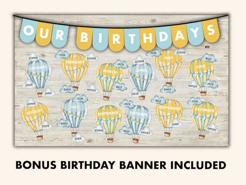 Hot Air Balloon Birthday Bulletin Board Kit || Birthday Display ...